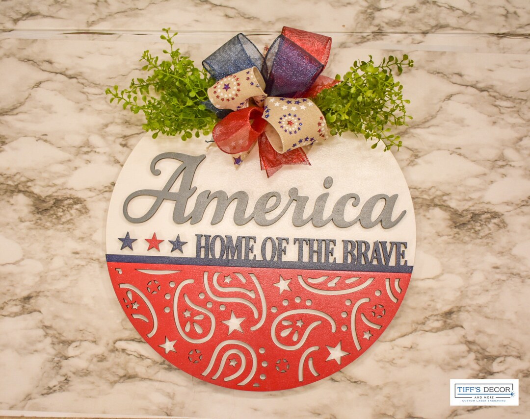 Patriotic Front Door Sign, Patriotic Door Sign, Patriotic Wreath ...