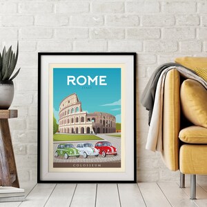 Rome Italy Blue Poster / Rome Day Illustration / Colosseum Poster ...