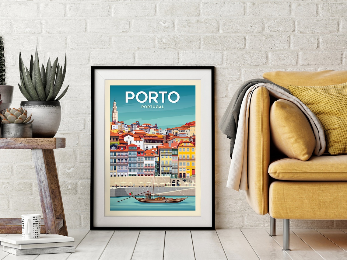 Porto Portugal Travel Poster / Porto Vintage Illustration / - Etsy