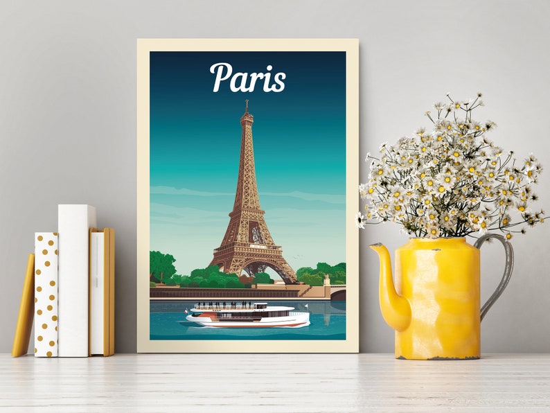 Paris France Travel Poster Print / Paris Vintage Illustration | Etsy