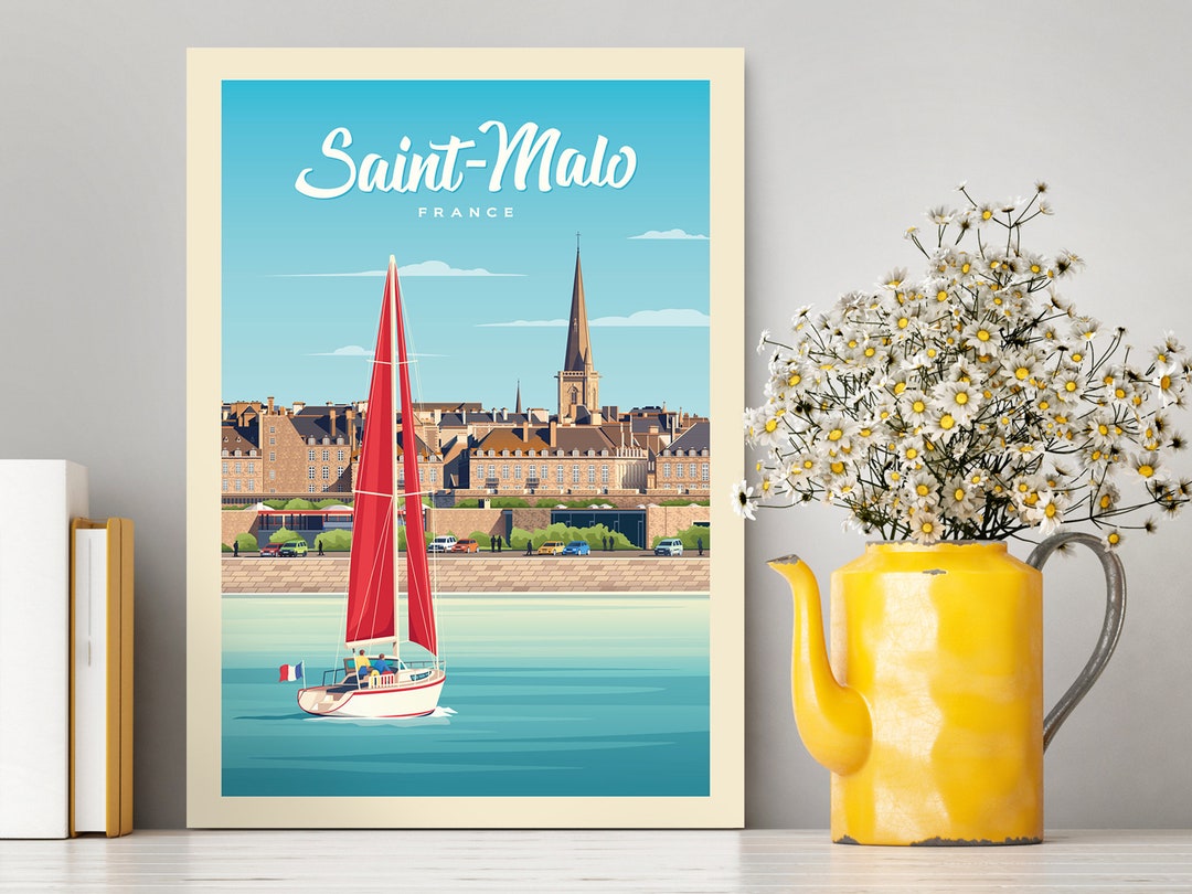 Saint-malo France Brittany Travel Poster / Saint-malo Illustration ...