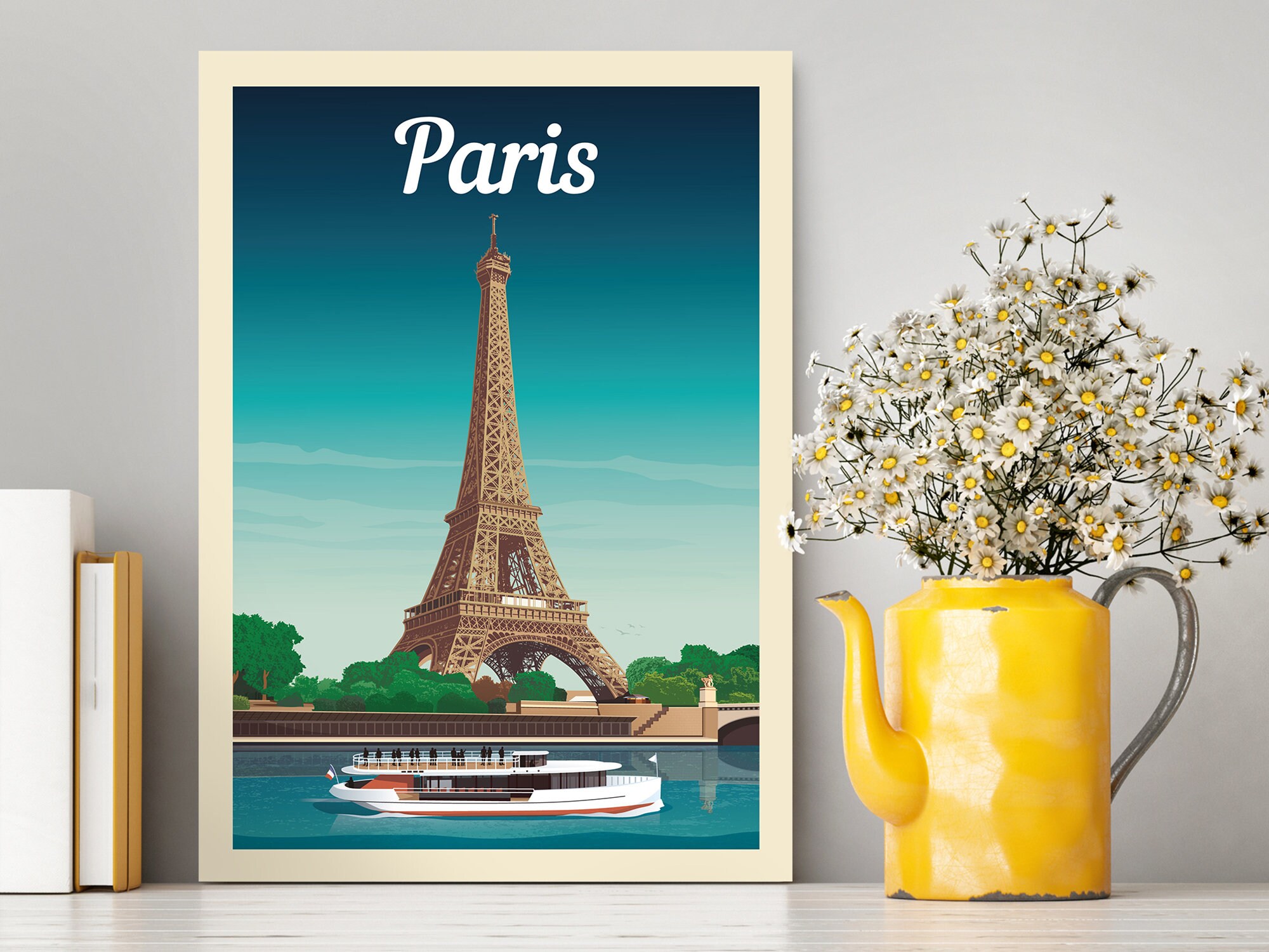 Paris France Travel Poster Print / Paris Vintage Illustration - Etsy