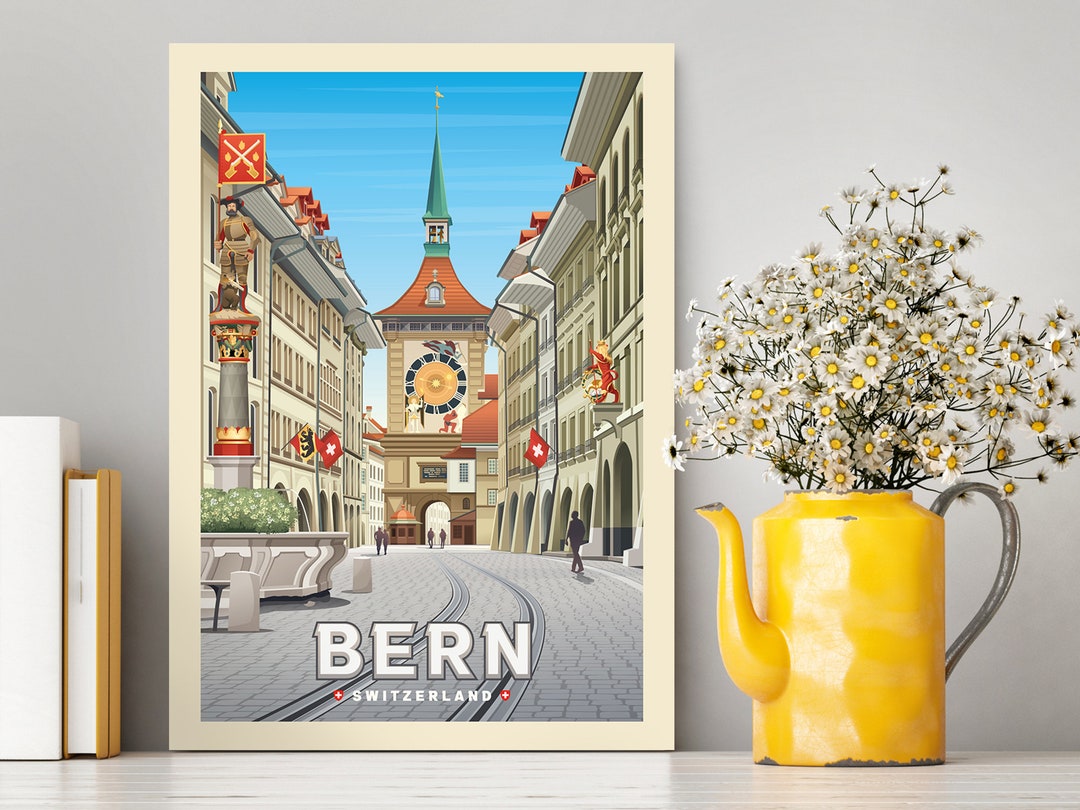 Bern Switzerland Travel Poster Print / Bern Vintage Illustration / Bern ...
