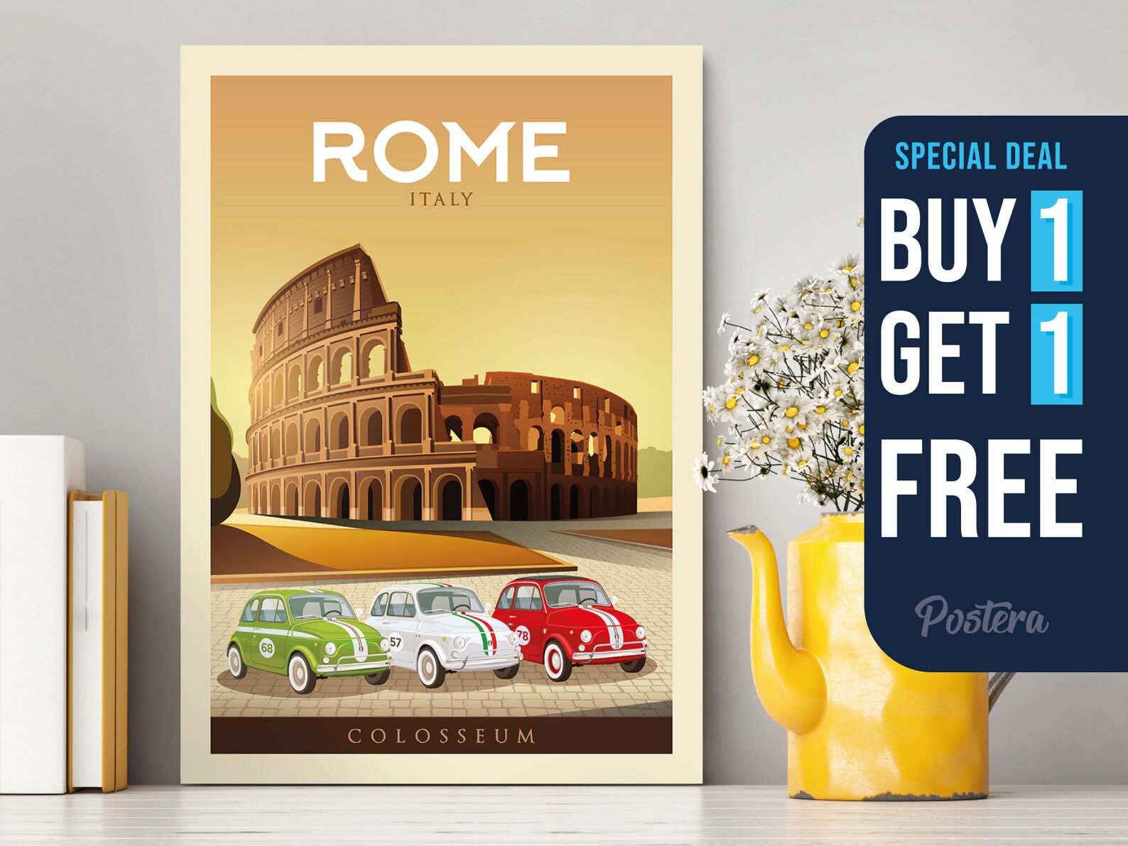 Rome Italy Yellow Poster / Rome Illustration / Colosseum | Etsy