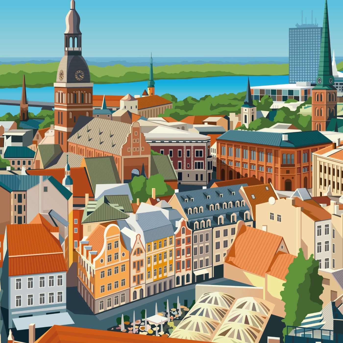 Riga Latvia Travel Poster / Riga Poster / Riga Illustrstion / - Etsy