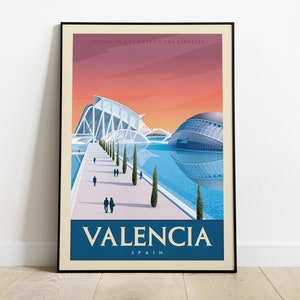 Valencia Spain Red Travel Poster / City of Arts and Sciences / Ciutat ...