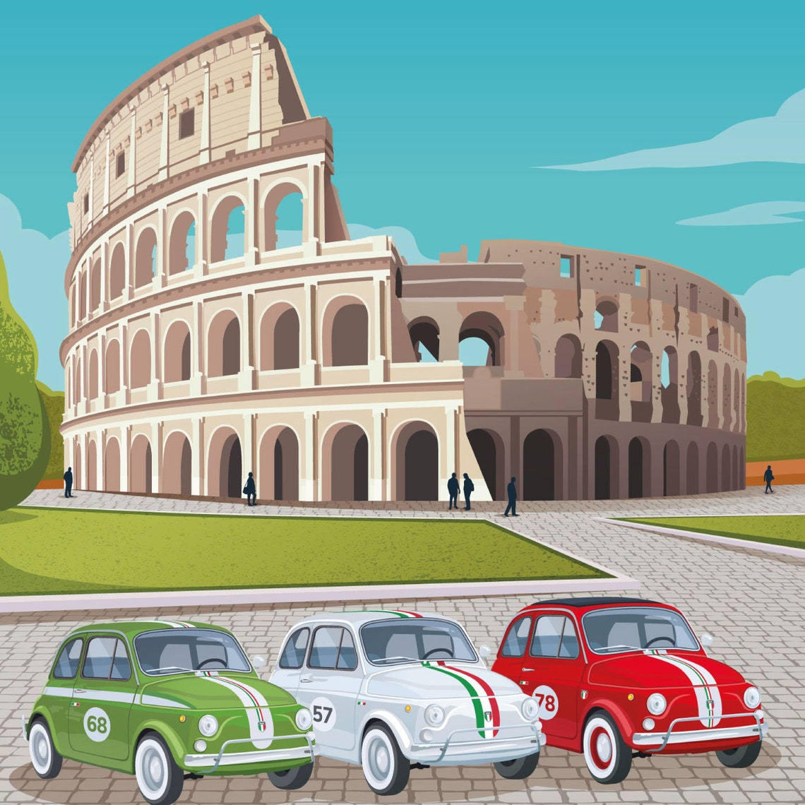 Rome Italy Blue Poster / Rome Day Illustration / Colosseum - Etsy
