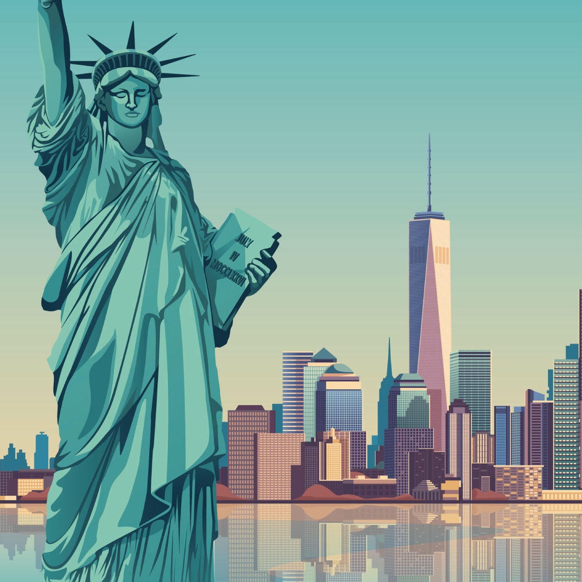 New York Day Travel Poster / Statue of Liberty Illustration / | Etsy