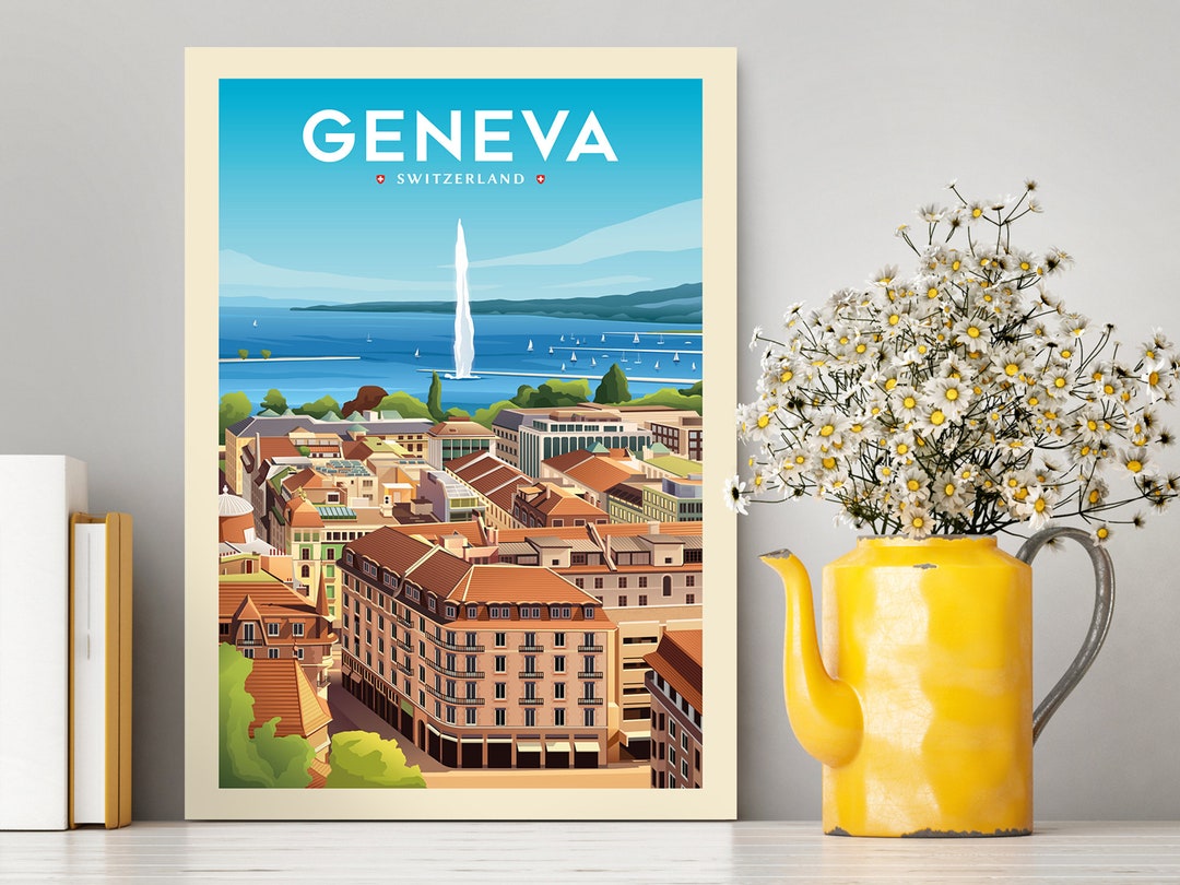 Geneva Switzerland Travel Poster Print / Geneva Vintage Illustration ...