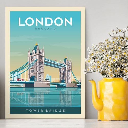 London England Travel Poster London Vintage Illustration / | Etsy