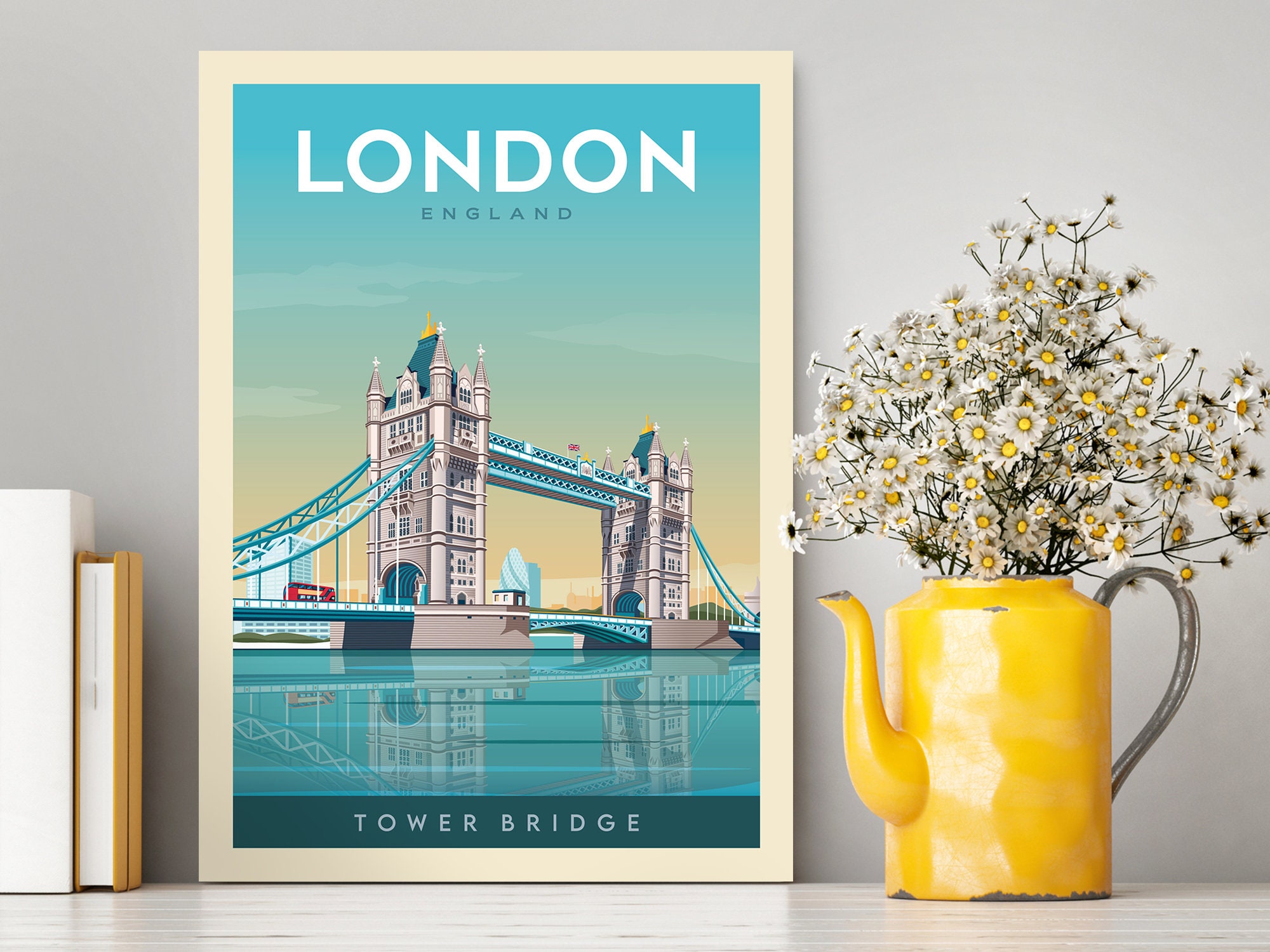 London England Travel Poster London Vintage Illustration / - Etsy