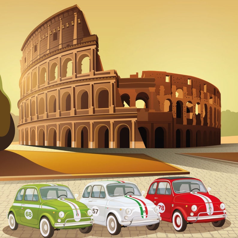 Rome Italy Yellow Poster / Rome Illustration / Colosseum | Etsy