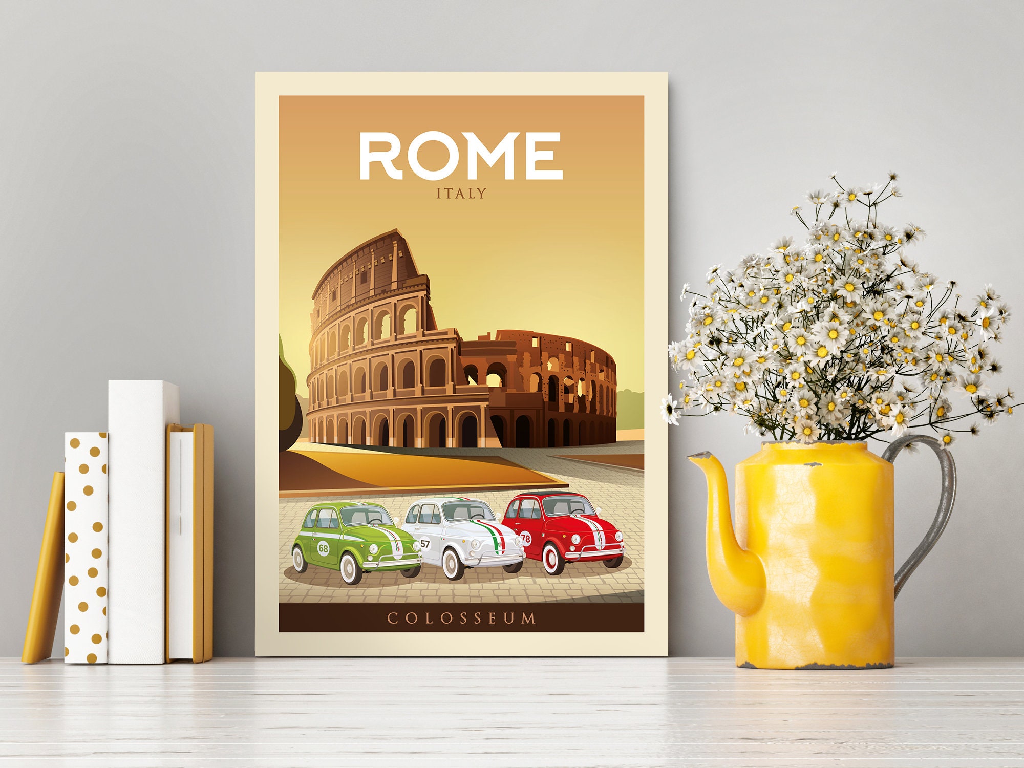 Rome Italy Yellow Poster / Rome Illustration / Colosseum - Etsy