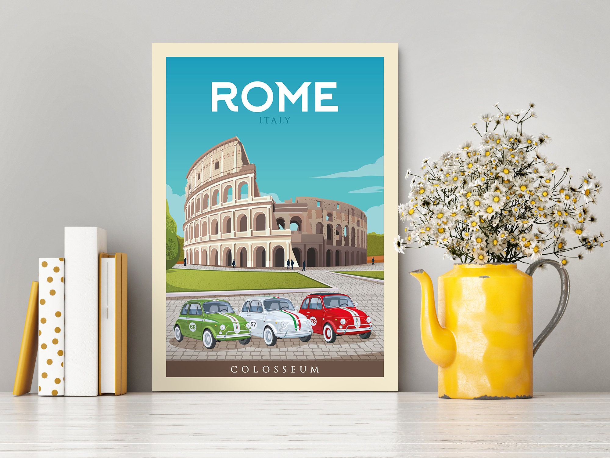 Rome Italy Blue Poster / Rome Day Illustration / Colosseum - Etsy
