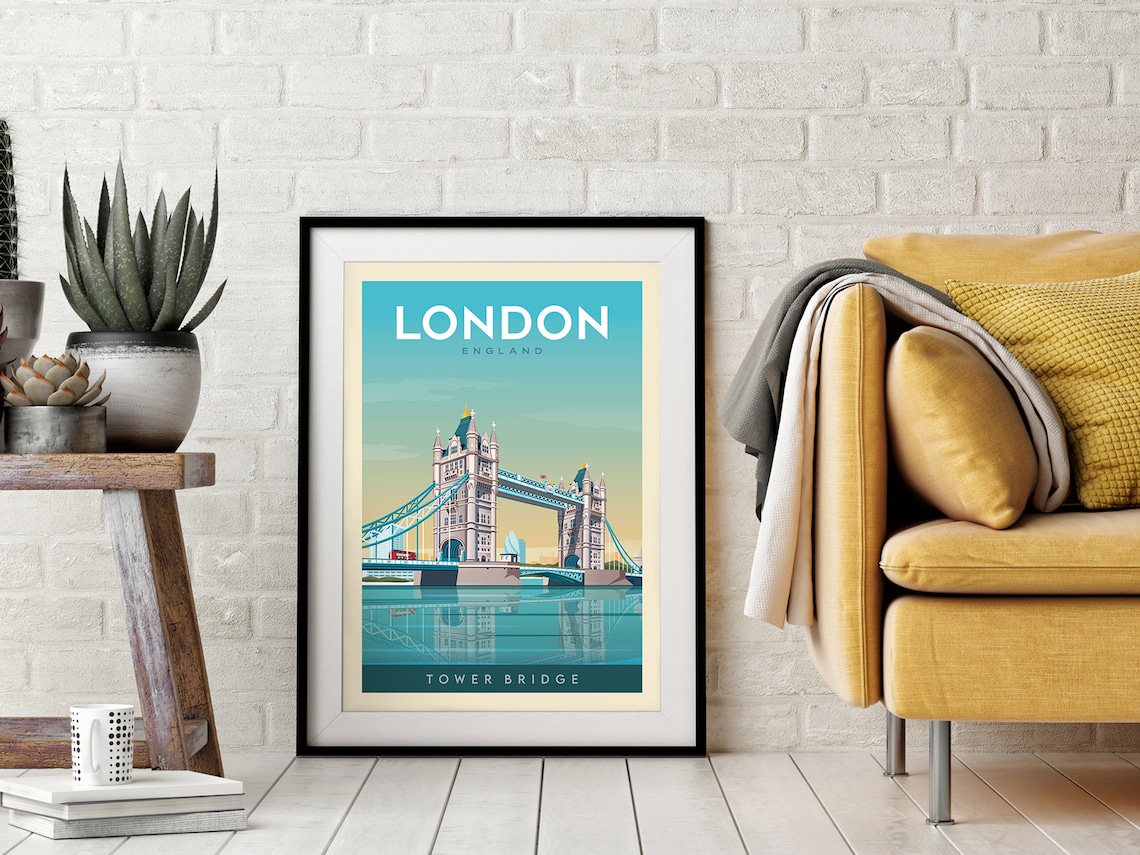 London England Travel Poster London Vintage Illustration / | Etsy