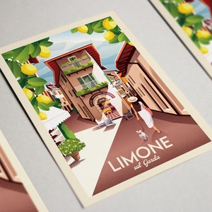Limone Sul Garda Lake Garda Italy Travel Poster Retro Style / Limone Vintage Illustration ...