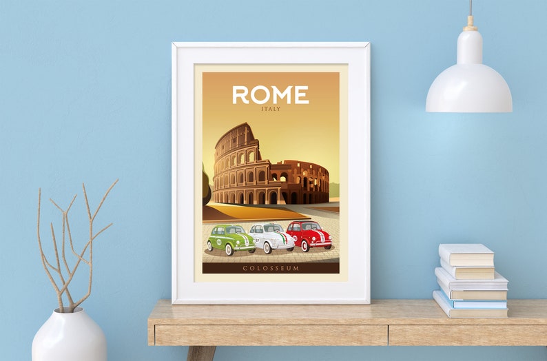 Rome Italy Yellow Poster / Rome Illustration / Colosseum | Etsy
