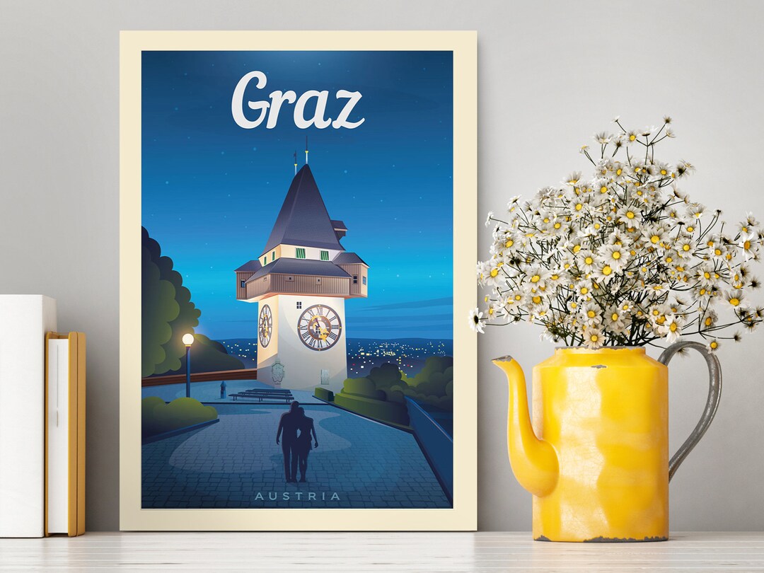 Graz Österreich Reiseposter / Urhturm Nachtdruck / Home Decor Print ...