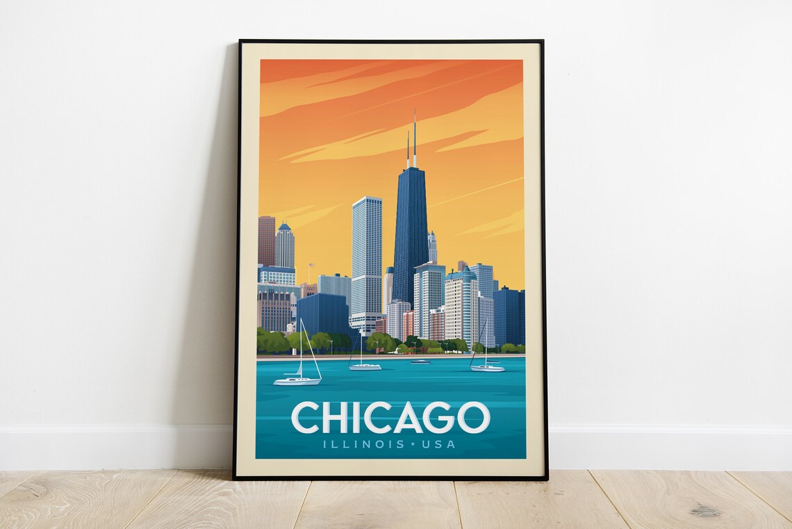 Chicago Illinois Printed Travel Poster /chicago Orange / - Etsy