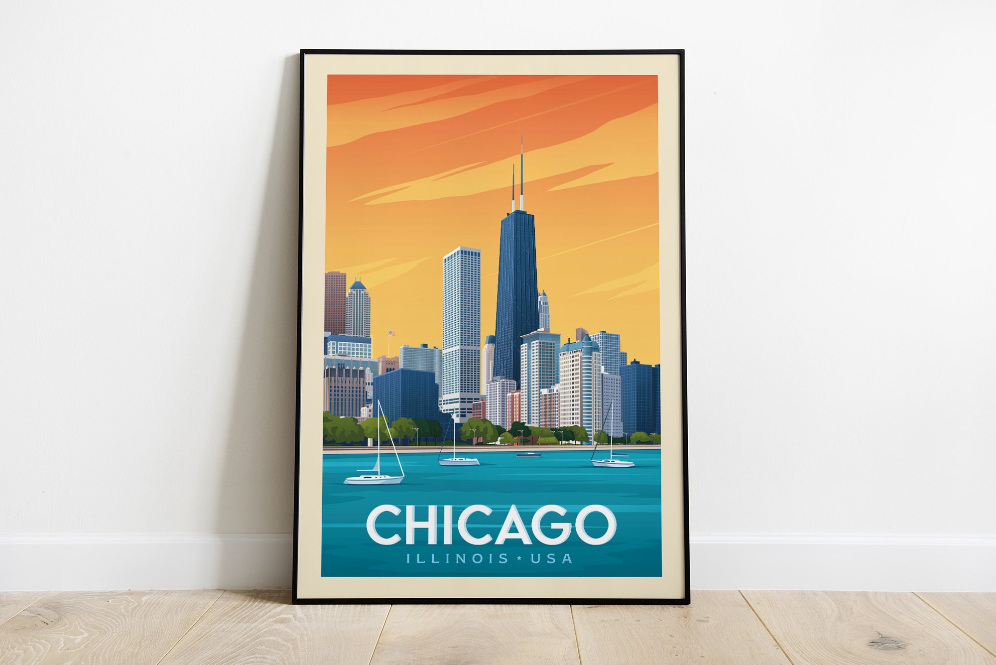 Chicago Illinois Printed Travel Poster /chicago Orange / - Etsy