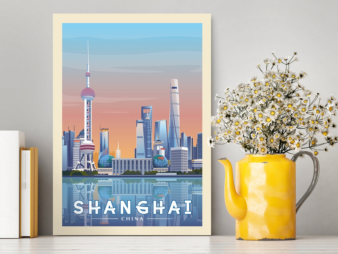 Shanghai China Printed Travel Poster / Shanghai Illustration / Travel ...