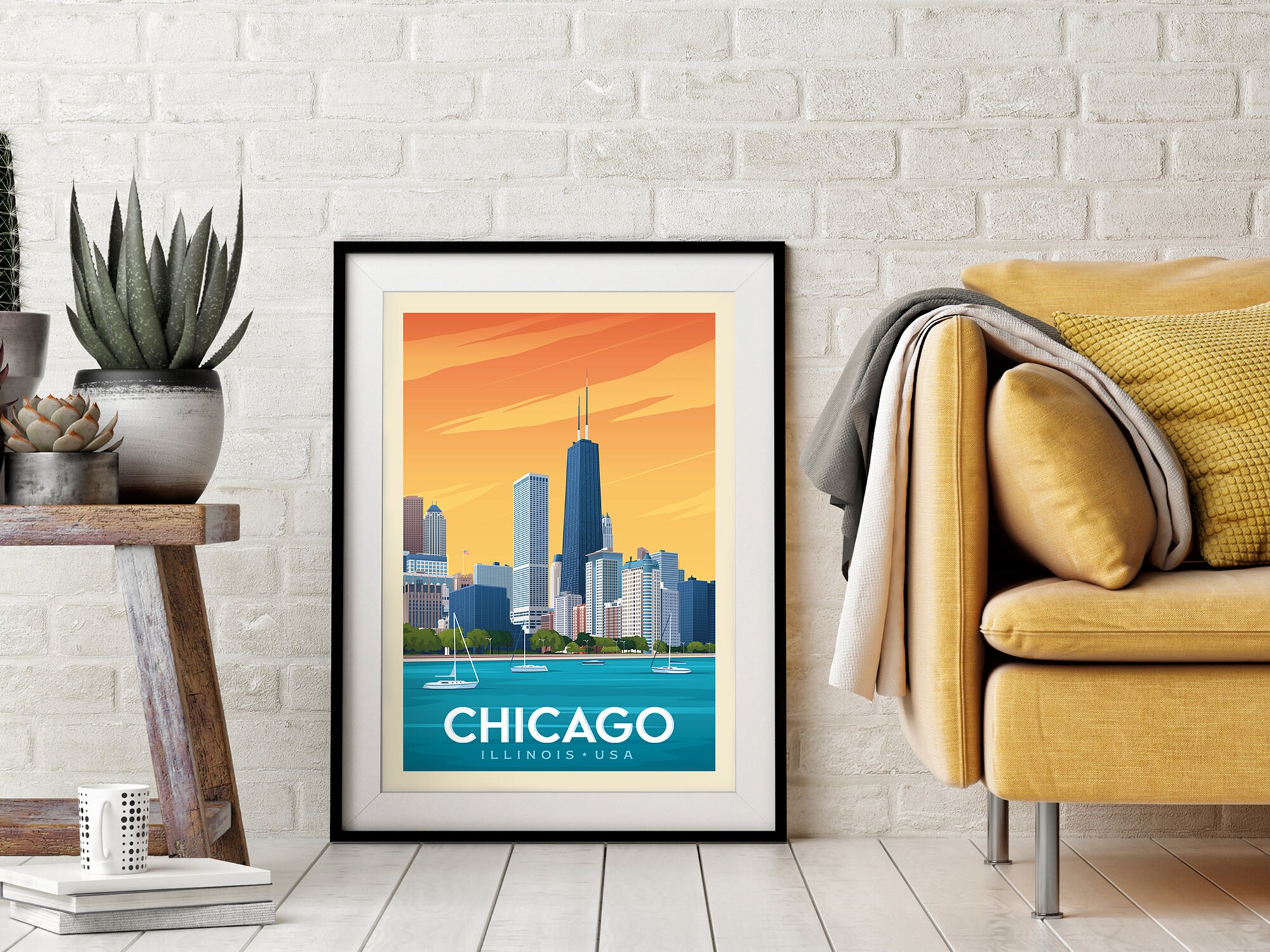 Chicago Illinois Printed Travel Poster /chicago Orange / - Etsy