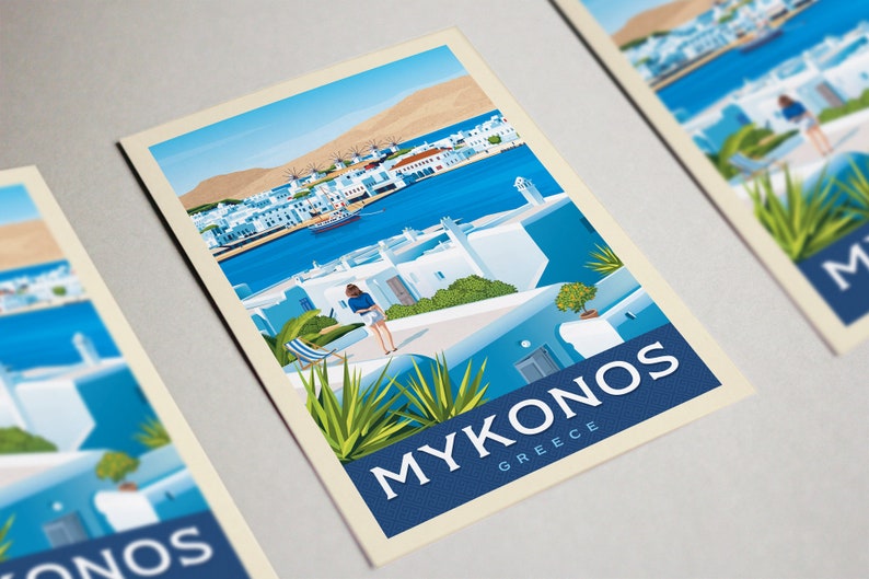 Mykonos Greece Travel Poster / Aegean Sea / Mykonos Travel - Etsy