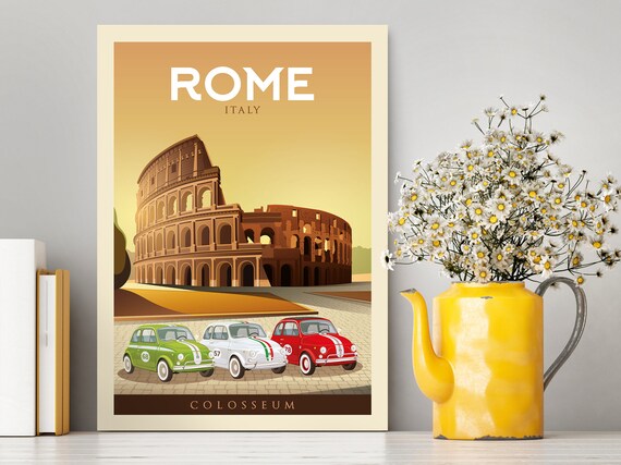 Rome Italy Yellow Poster / Rome Illustration / Colosseum - Etsy