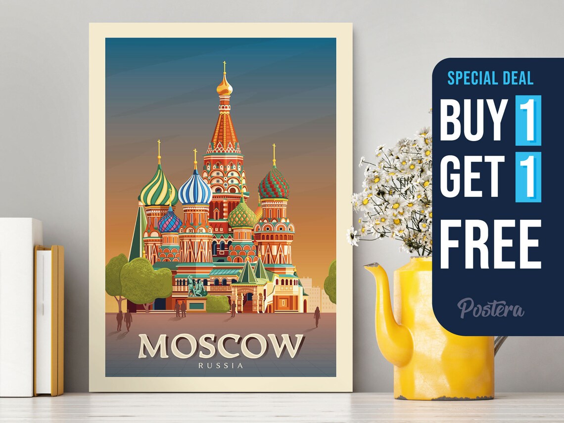 Moscow Russia Travel Poster / Saint Basil's Cathedral Red | Etsy