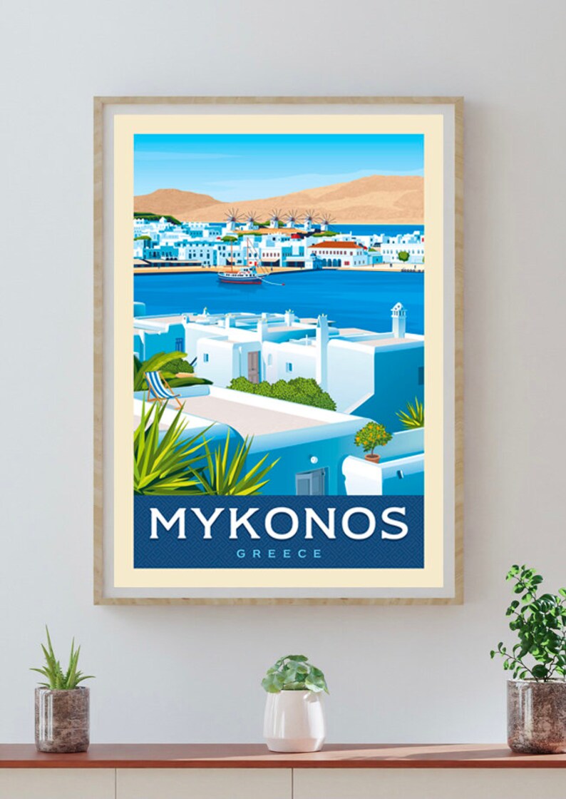 Mykonos Greece Travel Poster / Aegean Sea / Mykonos Travel - Etsy