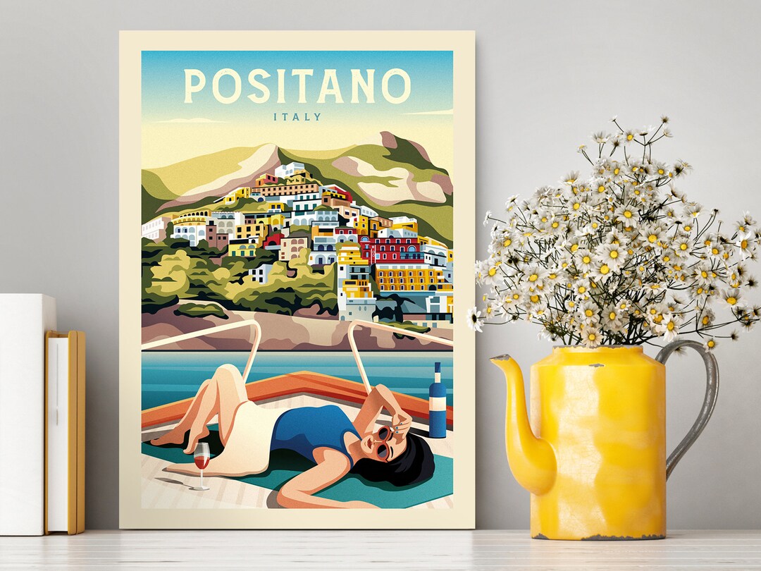 Positano Italy Print Retro Style / Positano Illustration / Travel Gifts ...