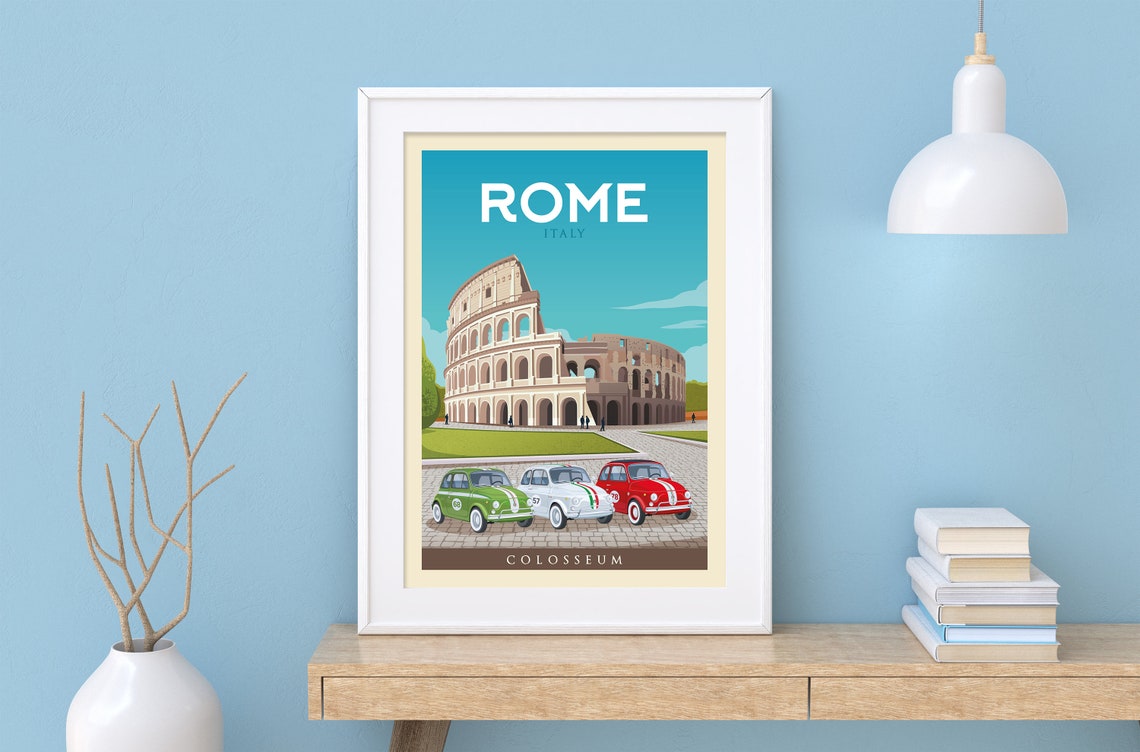 Rome Italy Blue Poster / Rome Day Illustration / Colosseum - Etsy
