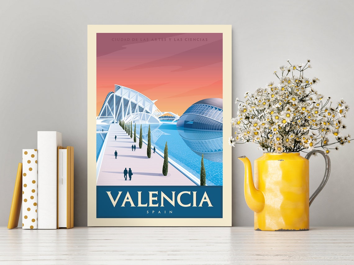 Valencia Spain Red Travel Poster / City of Arts and Sciences / | Etsy