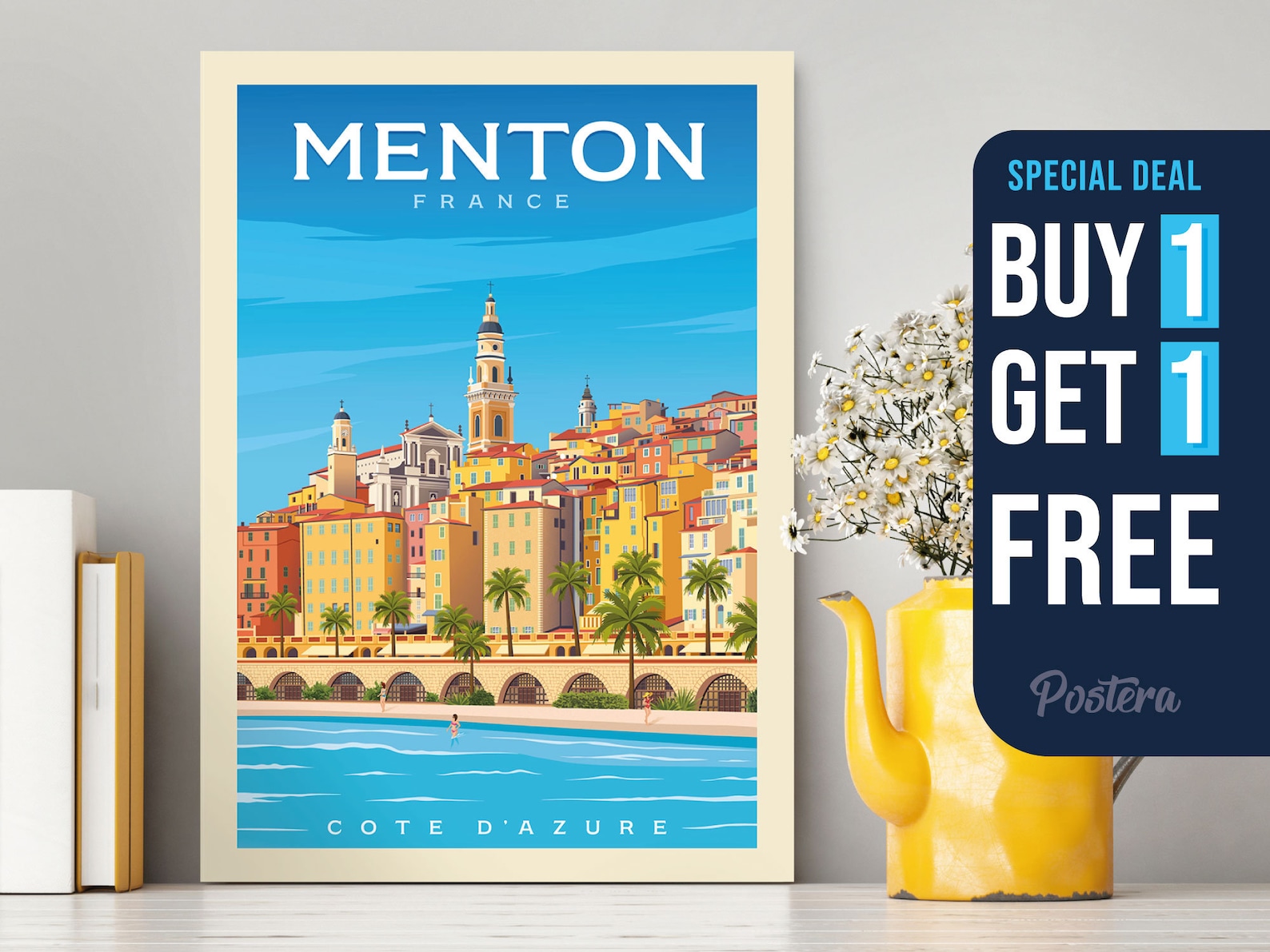 Menton France travel poster Alpes-Maritimes french riviera | Etsy