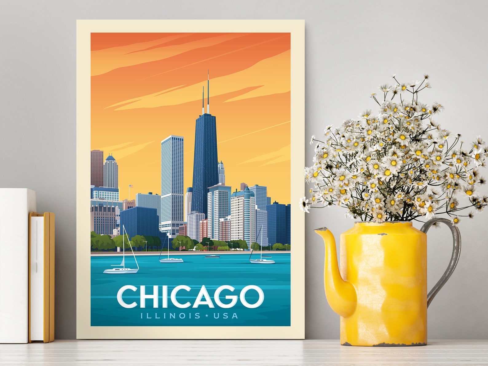 Chicago Illinois Printed Travel Poster /chicago Orange / - Etsy