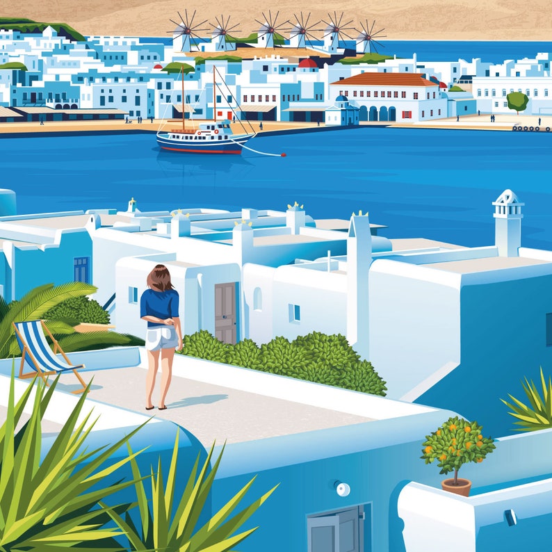 Mykonos Greece Travel Poster / Aegean Sea / Mykonos Travel - Etsy
