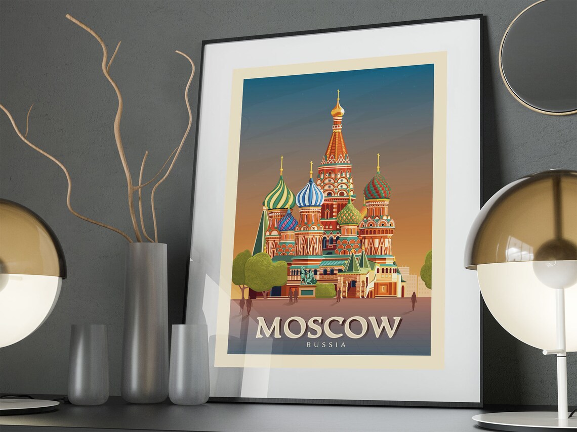 Moscow Russia Travel Poster / Saint Basil's Cathedral Red | Etsy