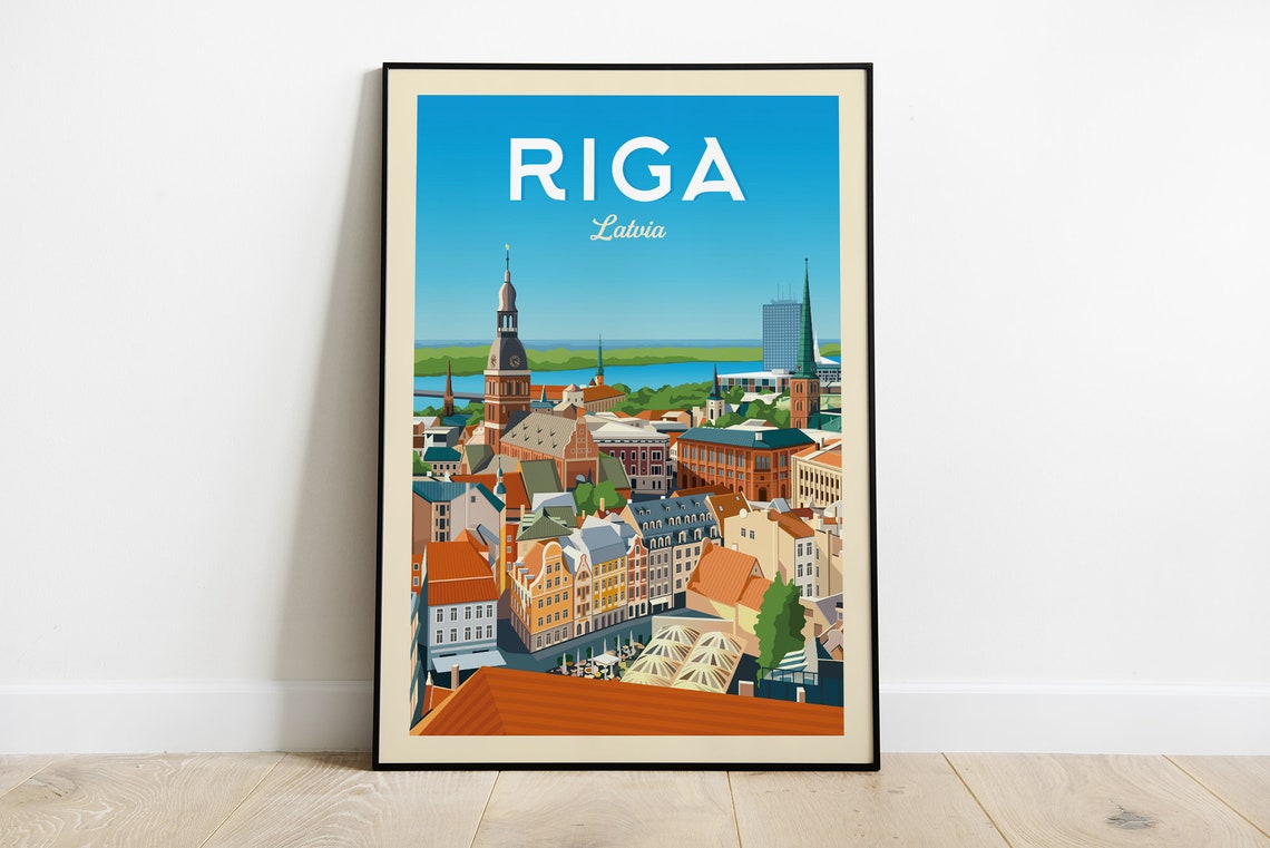 Riga Latvia Travel Poster / Riga Poster / Riga Illustrstion / - Etsy