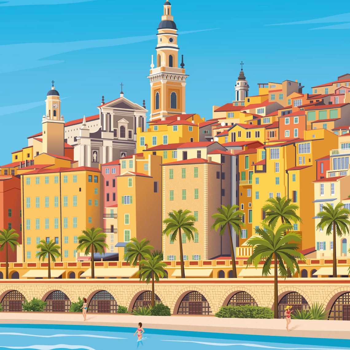 Menton France travel poster Alpes-Maritimes french riviera | Etsy