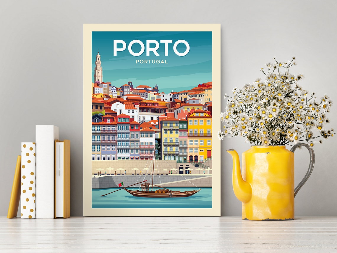 Porto Portugal Travel Poster / Porto Vintage Illustration / - Etsy
