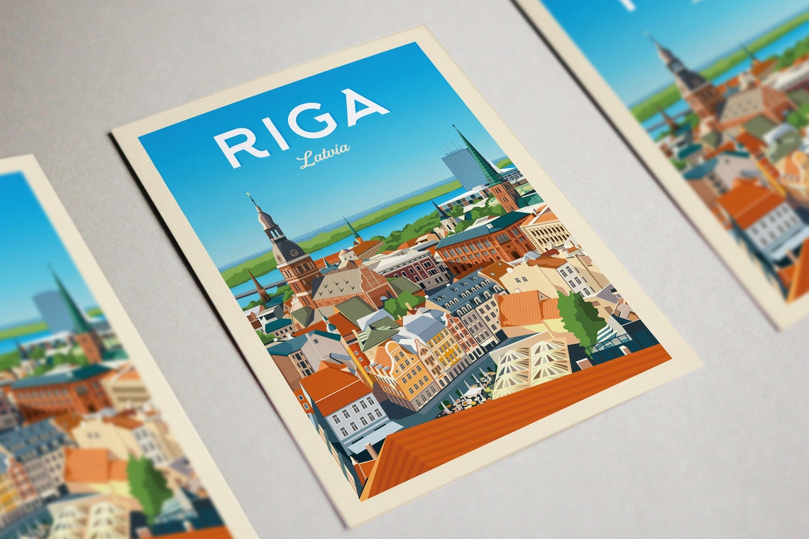Riga Latvia Travel Poster / Riga Poster / Riga Illustrstion / - Etsy