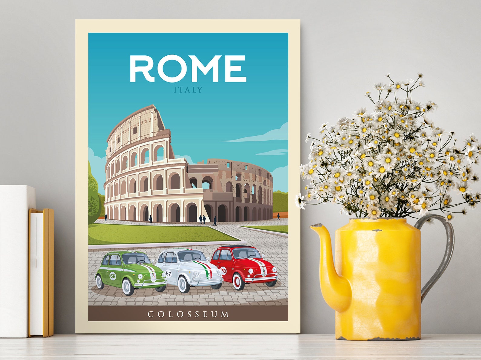 Rome Italy Blue Poster / Rome Day Illustration / Colosseum - Etsy