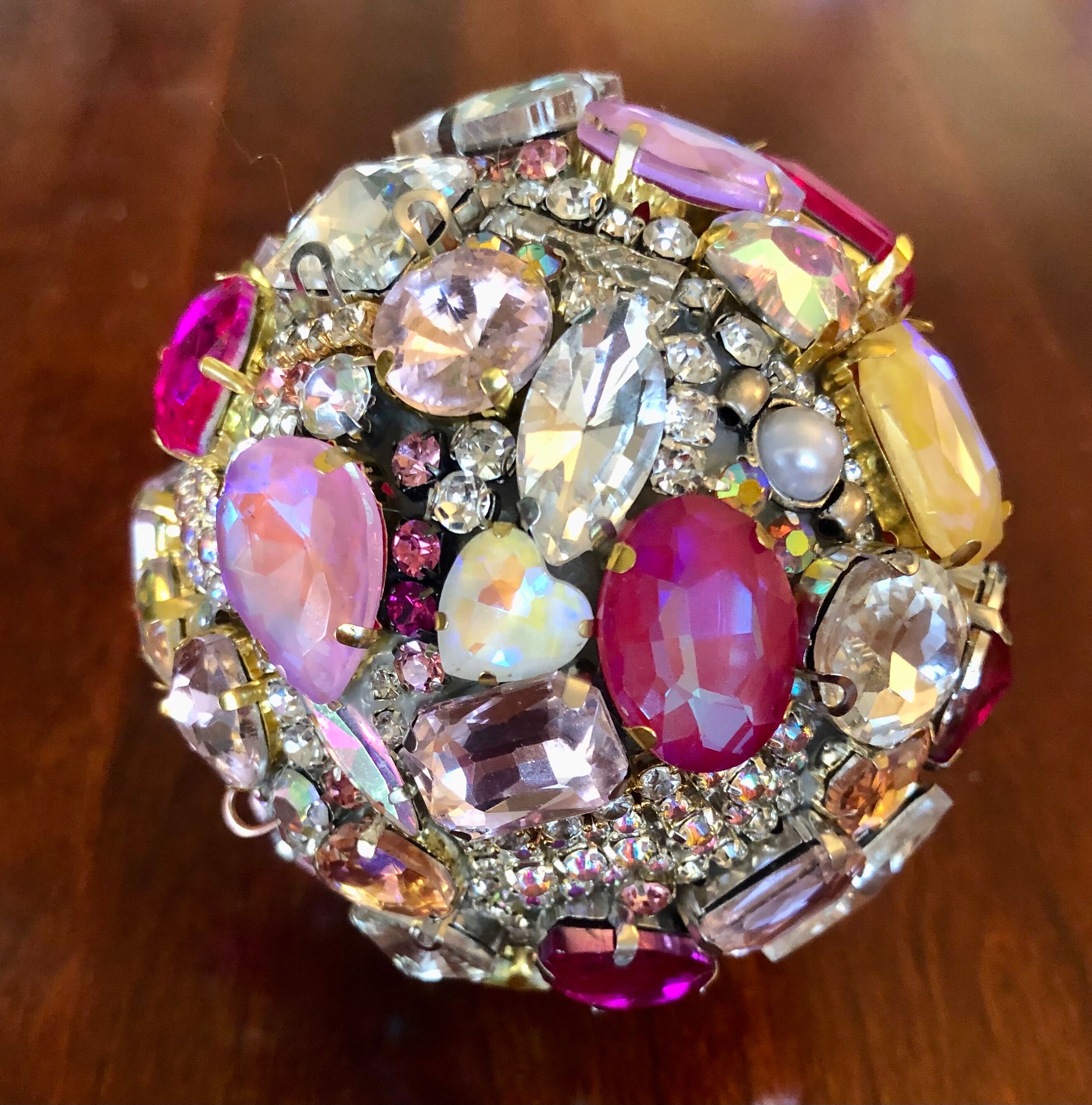 Handmade Pink Rhinestone Round Ornament Made From Vintage Jewelry - Etsy