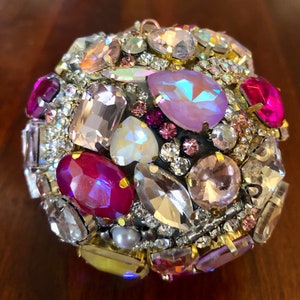 Handmade Pink Rhinestone Round Ornament Made From Vintage Jewelry - Etsy