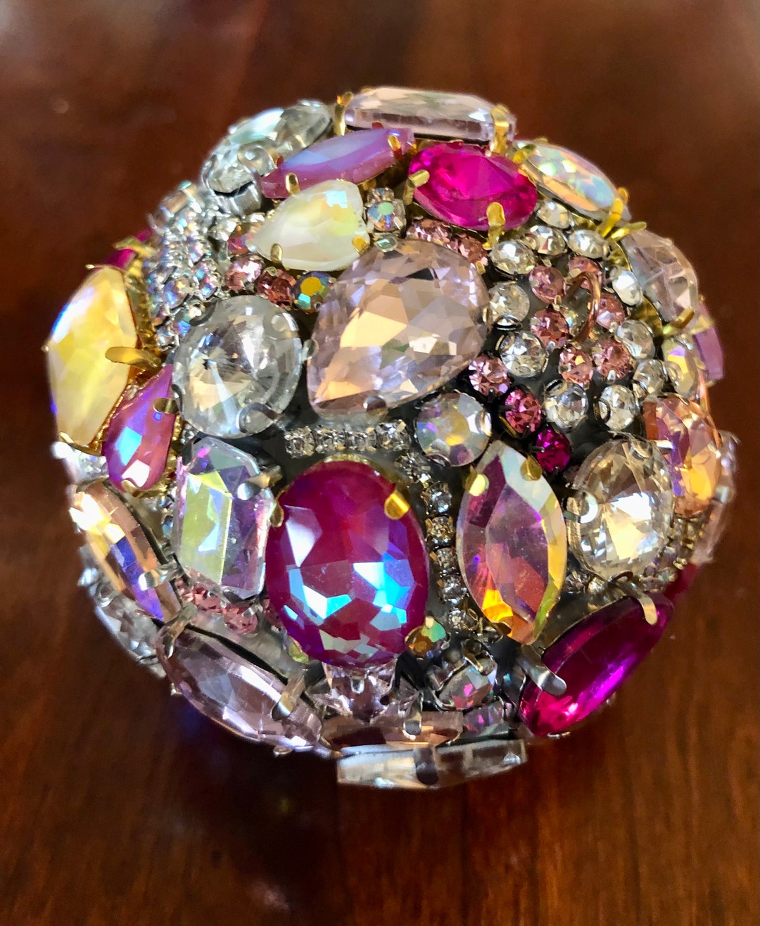 Handmade Pink Rhinestone Round Ornament Made From Vintage Jewelry - Etsy