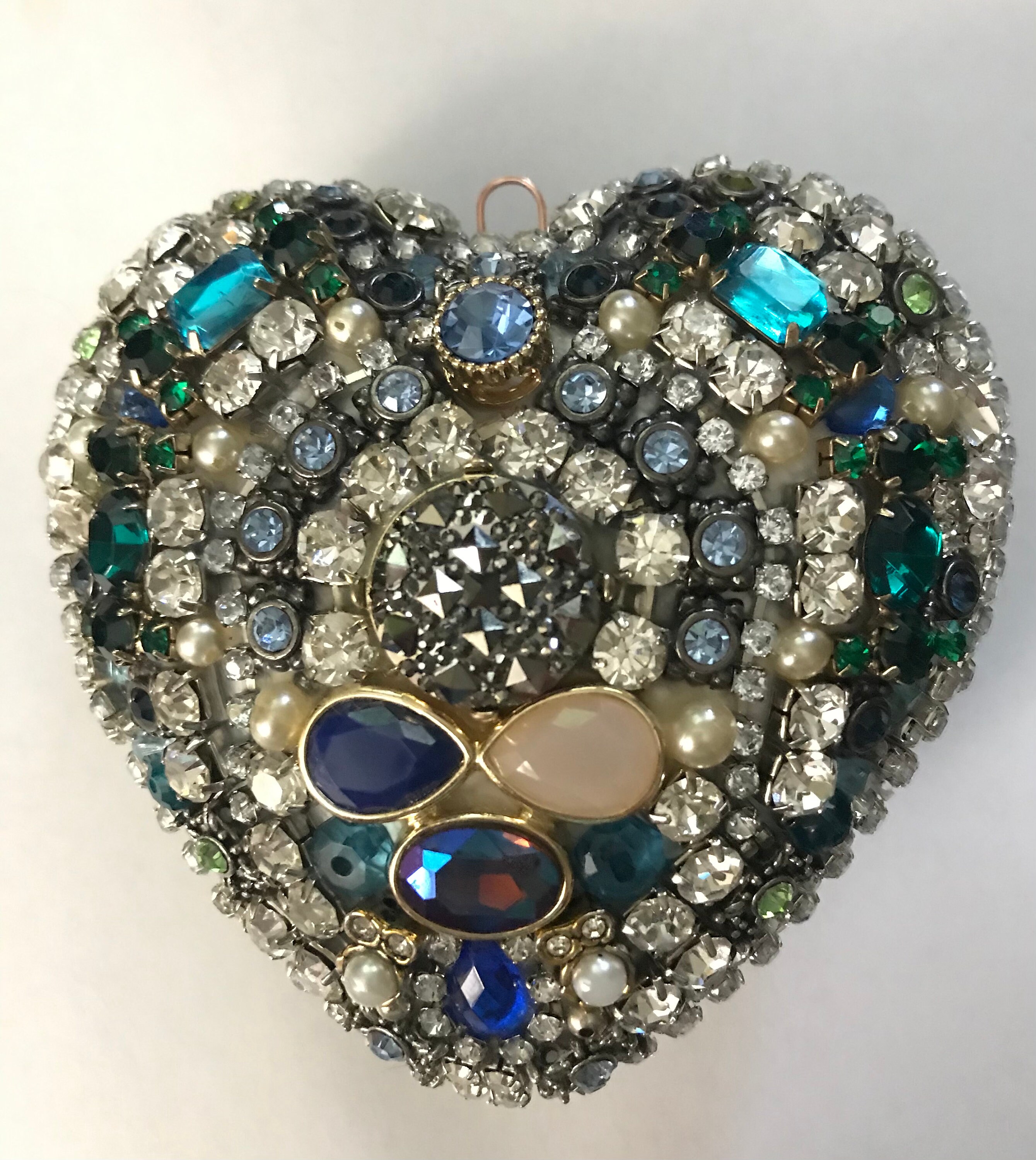 Handmade OOAK Heart Shaped Ornament/orb Made From Vintage Jewelry ...