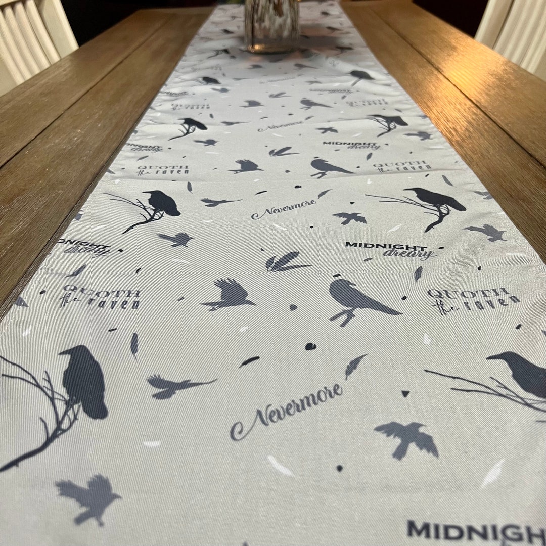 The Raven Decor Table Runner (13” X 72”) - Grey Halloween Table Runner ...