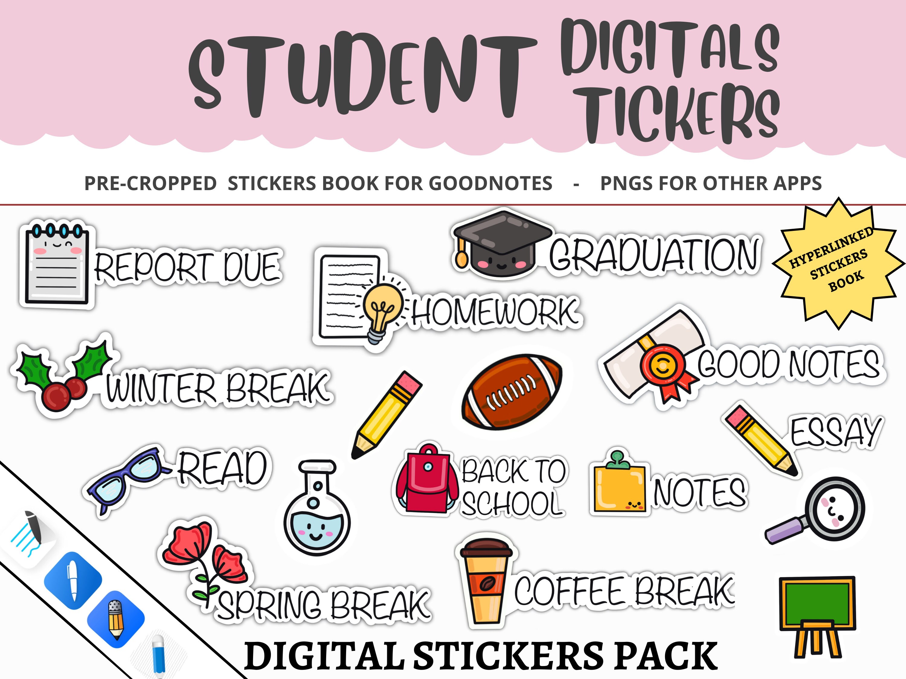 Student Digital Stickers for Goodnotes, School Digital Stickers ...