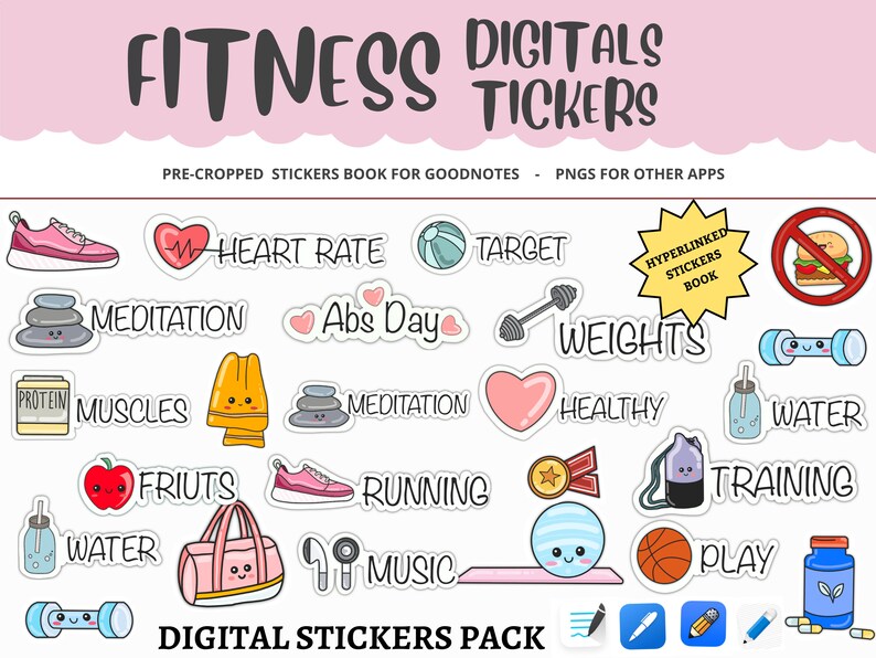 Workout Digital Stickers, Gym Digital Stickers, Fitness Digital ...