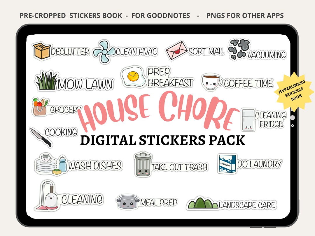 House Chore Goodnotes Stickers, Cute Household Chores Digital Planner ...